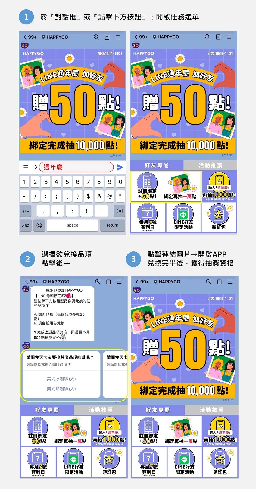 10月加入LINE綁定贈50點；綁定好友再抽10,000點!_卡友好康_HAPPYGO_快樂購